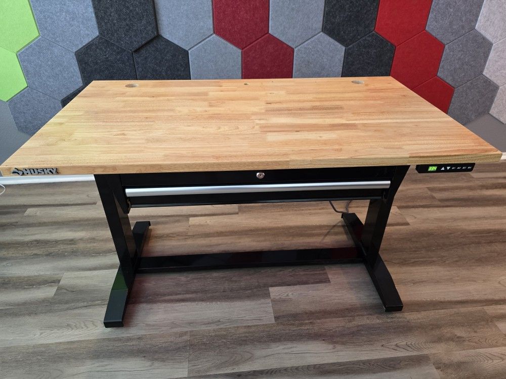 Husky Sit/Stand Motorized 52 inch Workbench/Office Desk with Drawer for ...
