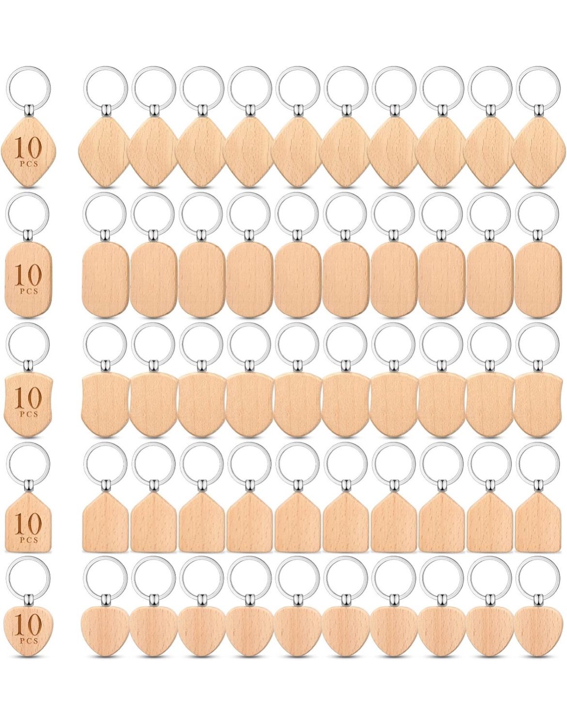 50 Pieces Wooden Keychain Blanks Laser Engraving Wood Blanks Key Chain ...