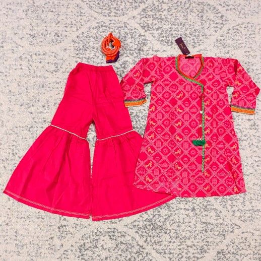J. Girls Pakistani 3-Piece Ghagra Kameez Outfit | Indian Chunri | Pink ...