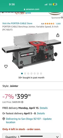 PORTER-CABLE Benchtop Jointer, Variable Speed, 6-Inch (PC160JT) for ...