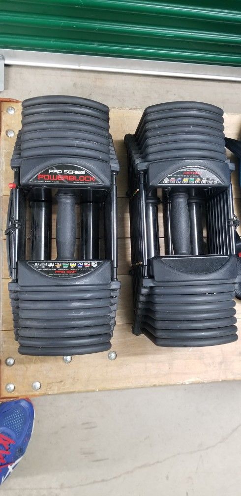 Powerblocks PRO EXP 90lb Adjustable Dumbbells 5-90 Urethane Dumbells ...