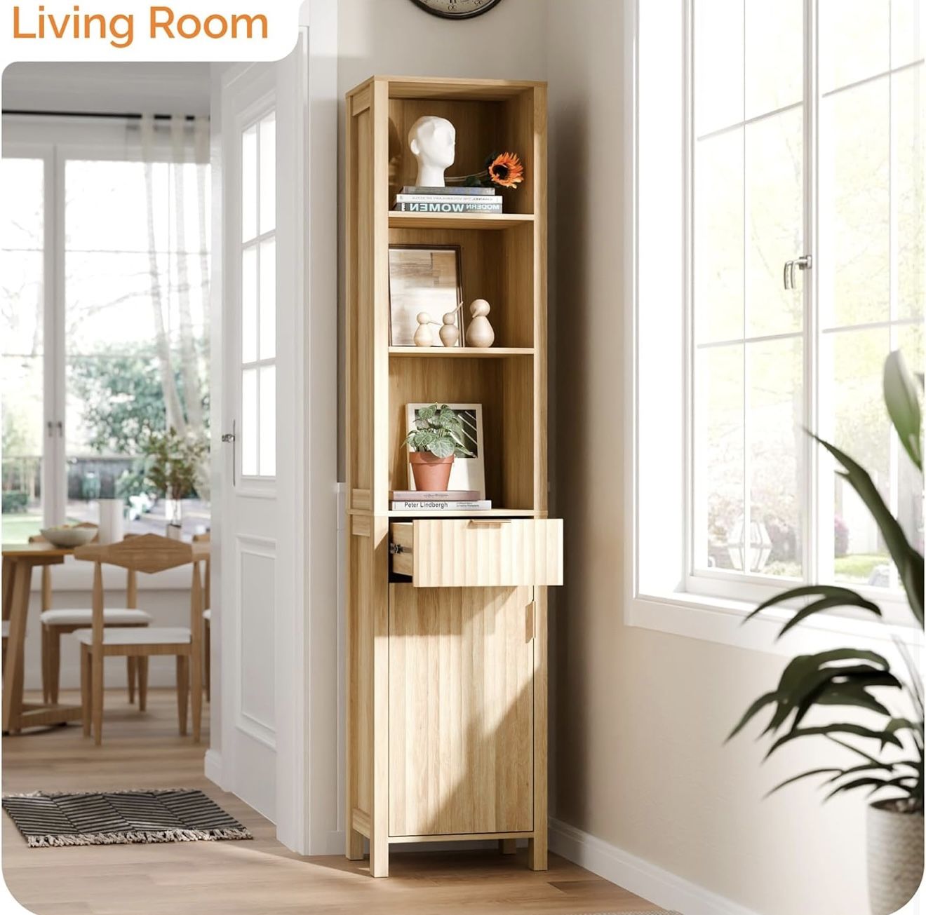 Narrow Fluted Bathroom Floor Skinny Storage Cabinet with 1 Fluted Door ...