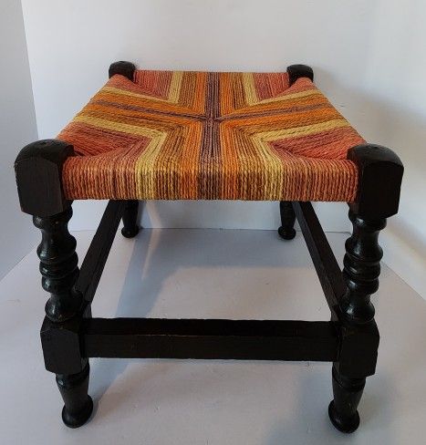 MCM Wooden Foot Stool Multi Colored Twine for Sale in Gilbert, AZ - OfferUp