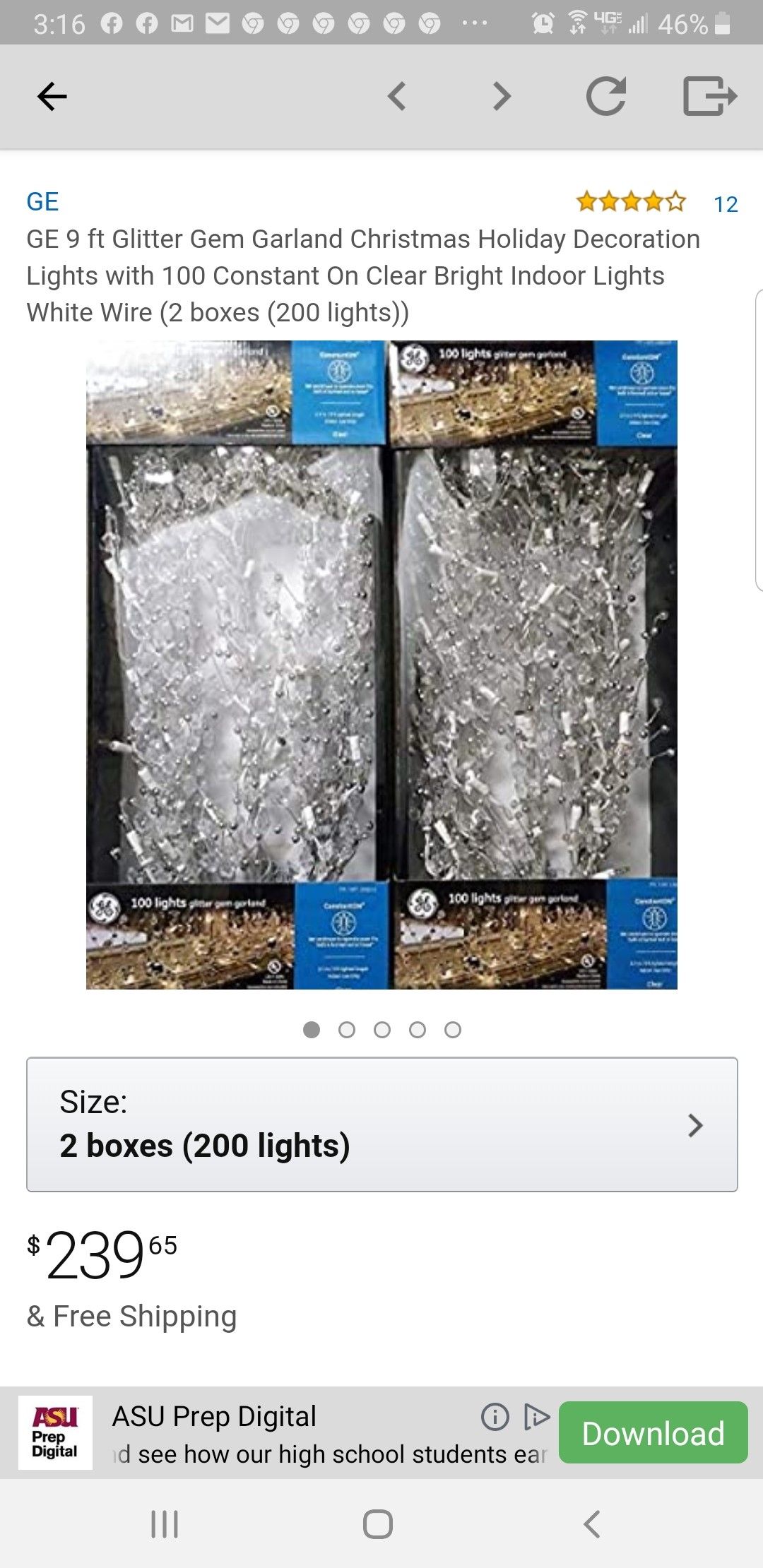 GE 9 ft Glitter Gem Garland Christmas Holiday Decoration Lights with ...