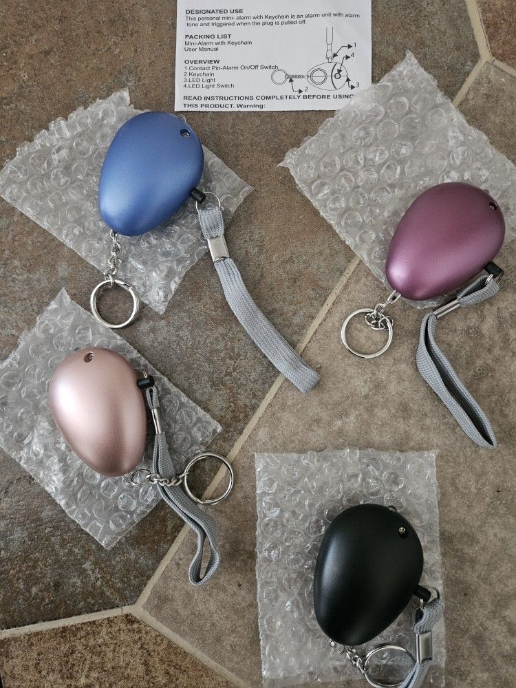 (4) Safesound Personal Mini Alarm Keychains with LED Lights; NEVER USED ...