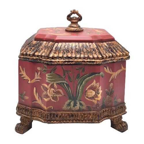 Barn Red and Gold Floral Decorative Accent Urn Box for Sale in ...