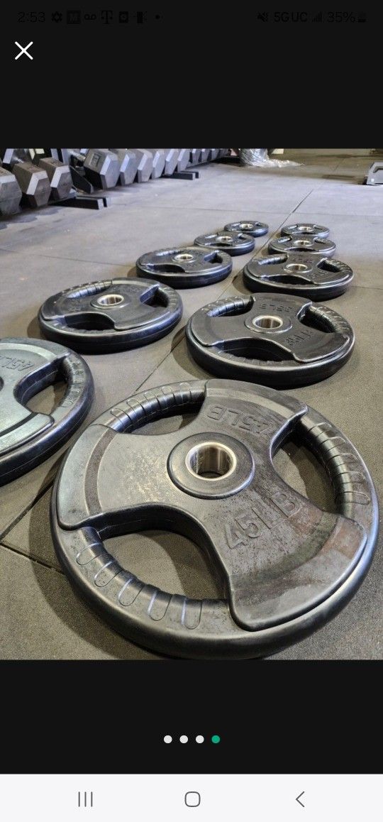 COMPLETE EASY GRIP OLYMPIC WEIGHT SET PAIRS OF 45s, 35s, 25s, 10s, 5s ...