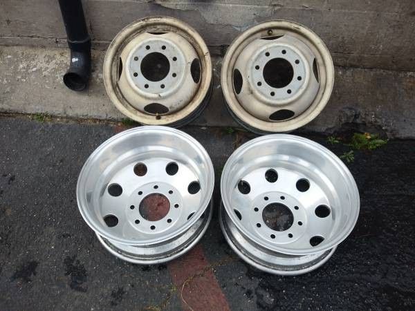 Four 16 inch Dually rims. 8 on 6.5 inch Chevy or gmc 2 Alcoa, 2 steel ...