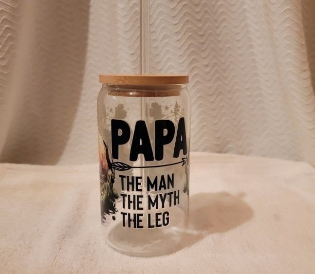 Papa fishing design custom Libby Glass cup with Bamboo Lid and Glass ...