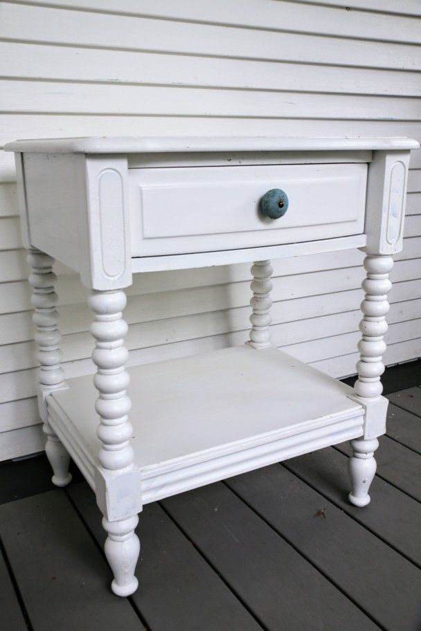 Solid White Wood Vintage Shabby Chic Spindle Nightstand with Drawer for ...