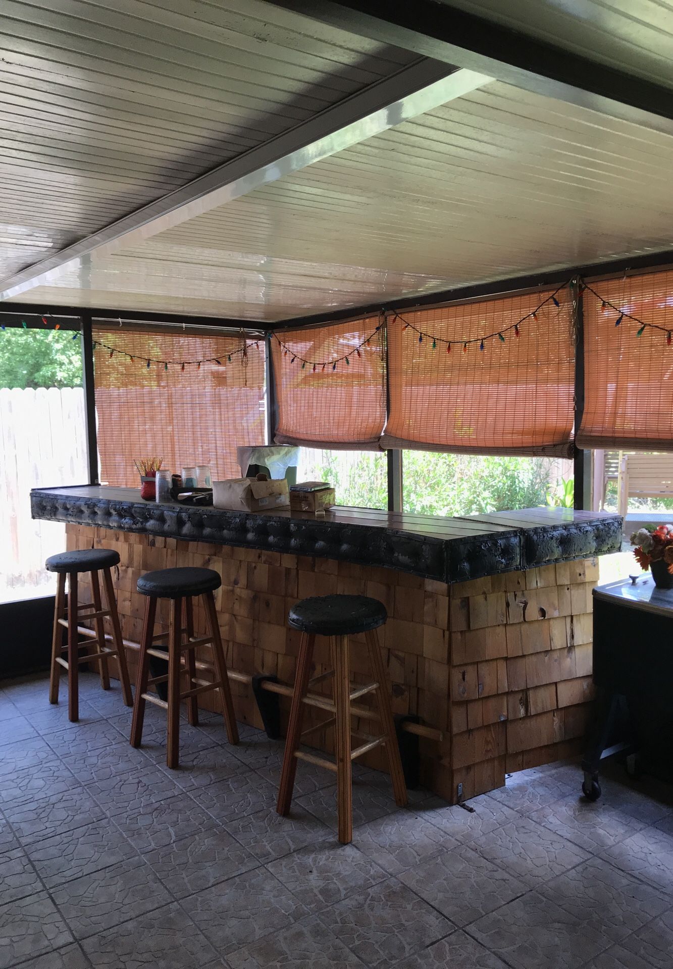Unique Gorgeous Bar ! Long Bar ! Made of Cedar shingles / Wood Counter ...