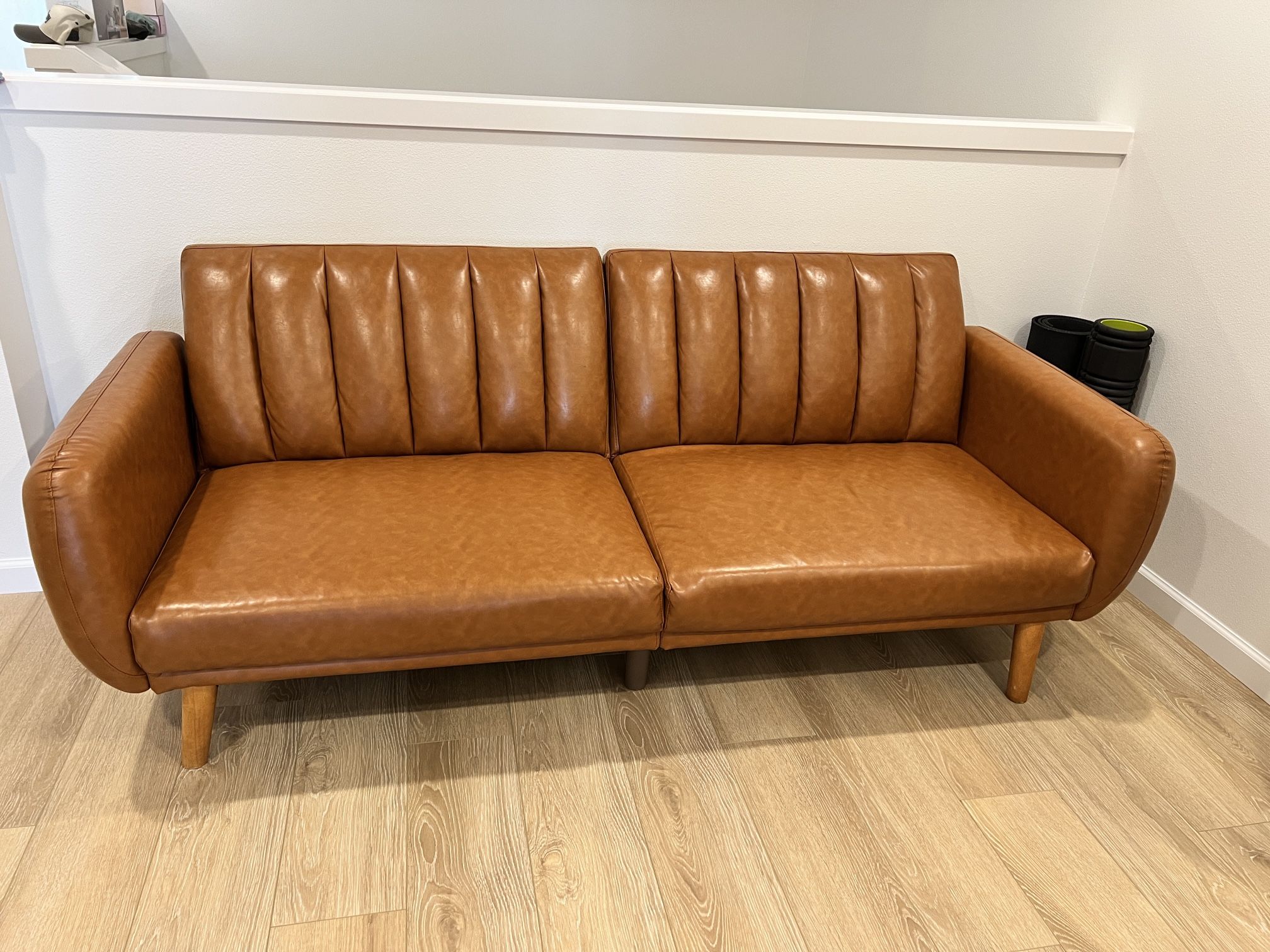 MCM Camel Leather Futon Sofa Bed for Sale in Hillsboro, OR - OfferUp