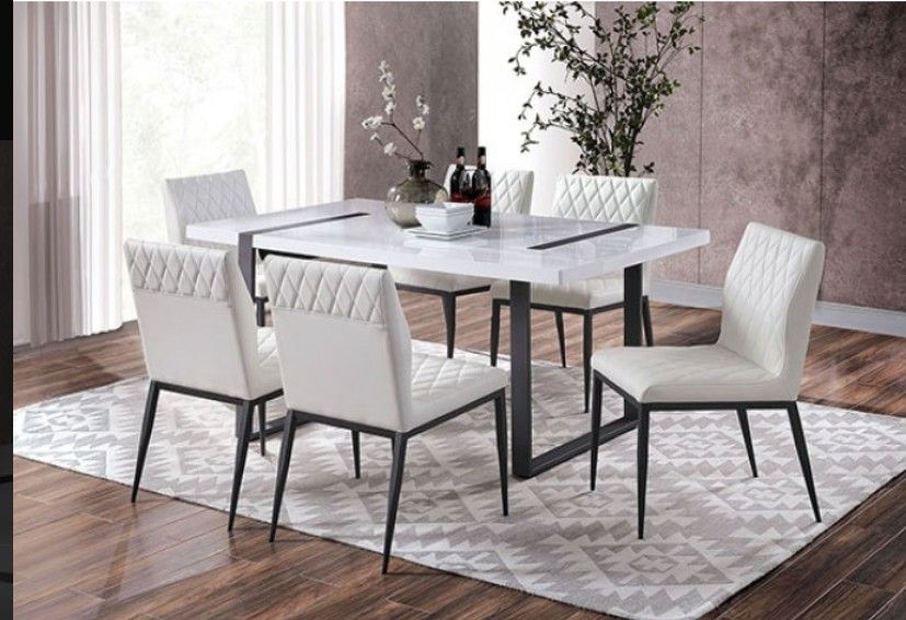 Brand New White & Black Modern Style 7pc Formal Dining Table Set for ...