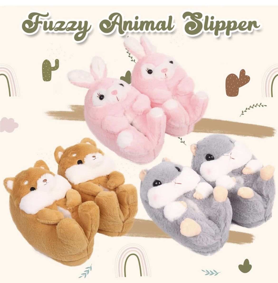 Women Cute Slipper Novelty Bunny Animal Slippers Cozy Fuzzy Memory Foam ...
