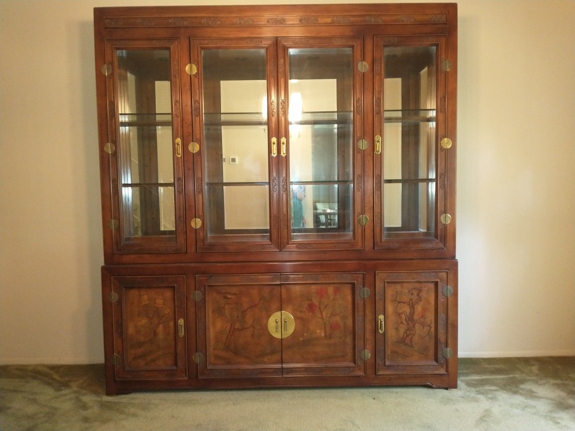 Bernhardt 1980s Asian style mahogany finish china cabinet closet ...