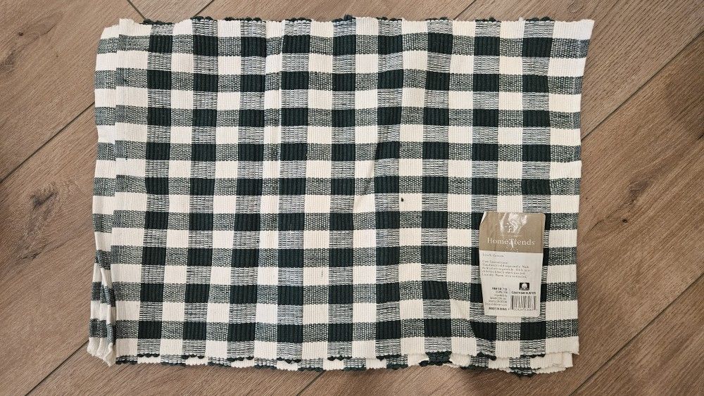 Set of 4 Green and White Checkered Cotton Placemats, Home Trends, 100% ...