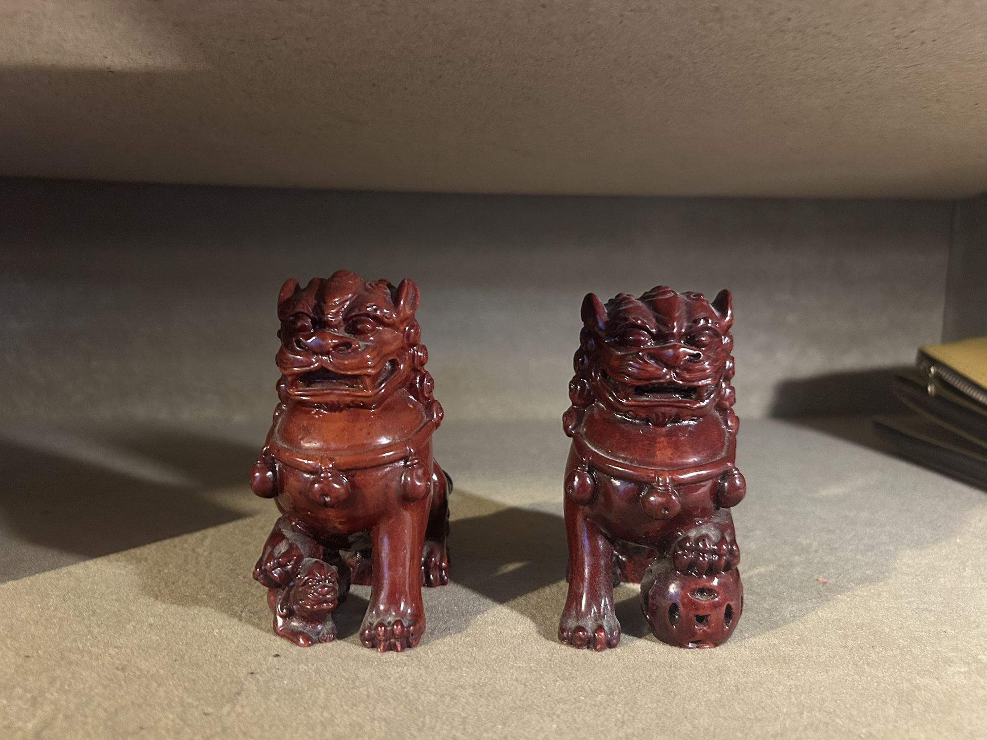 Vintage Pair Foo Dog Guardian Lion Dragon Red Resin Figurines Statues ...