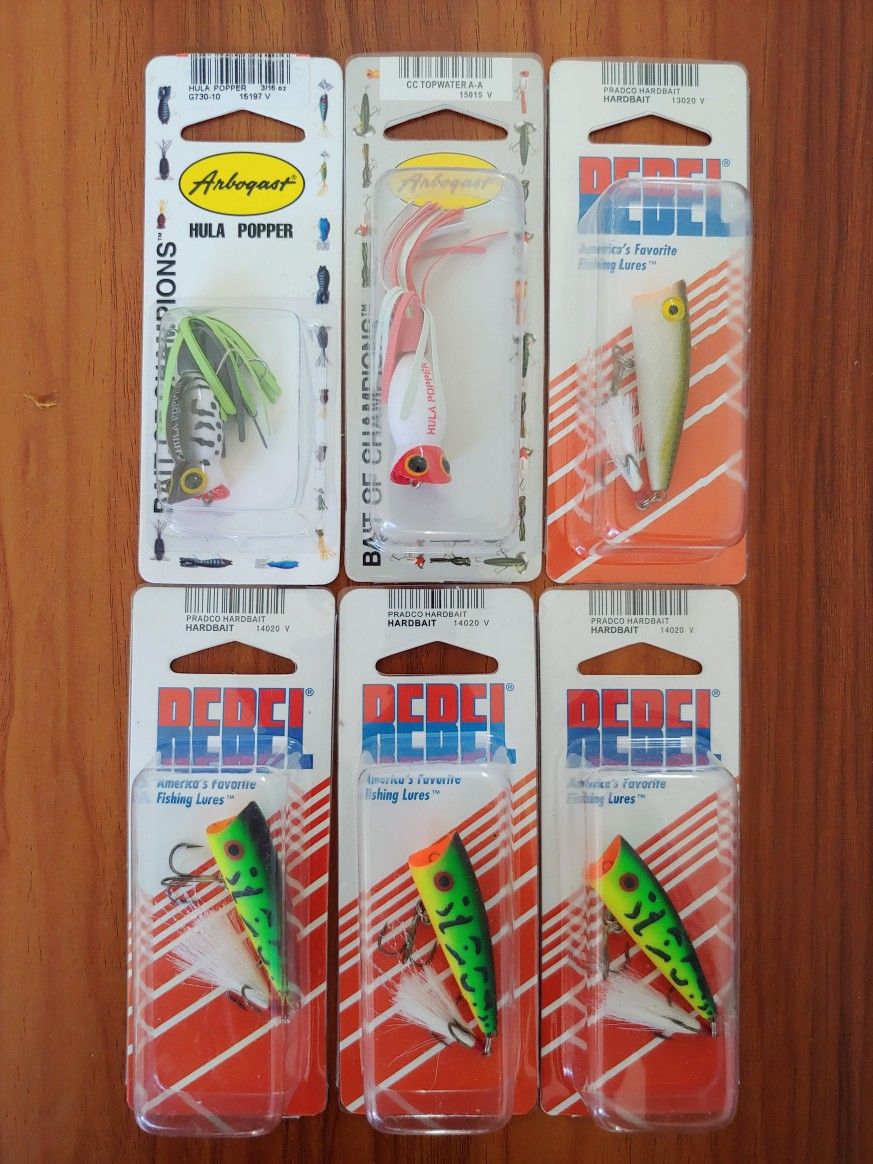 6 Packs Arbogast HulaTopwater Popper & Rebel Pop-R Topwater Popper ...