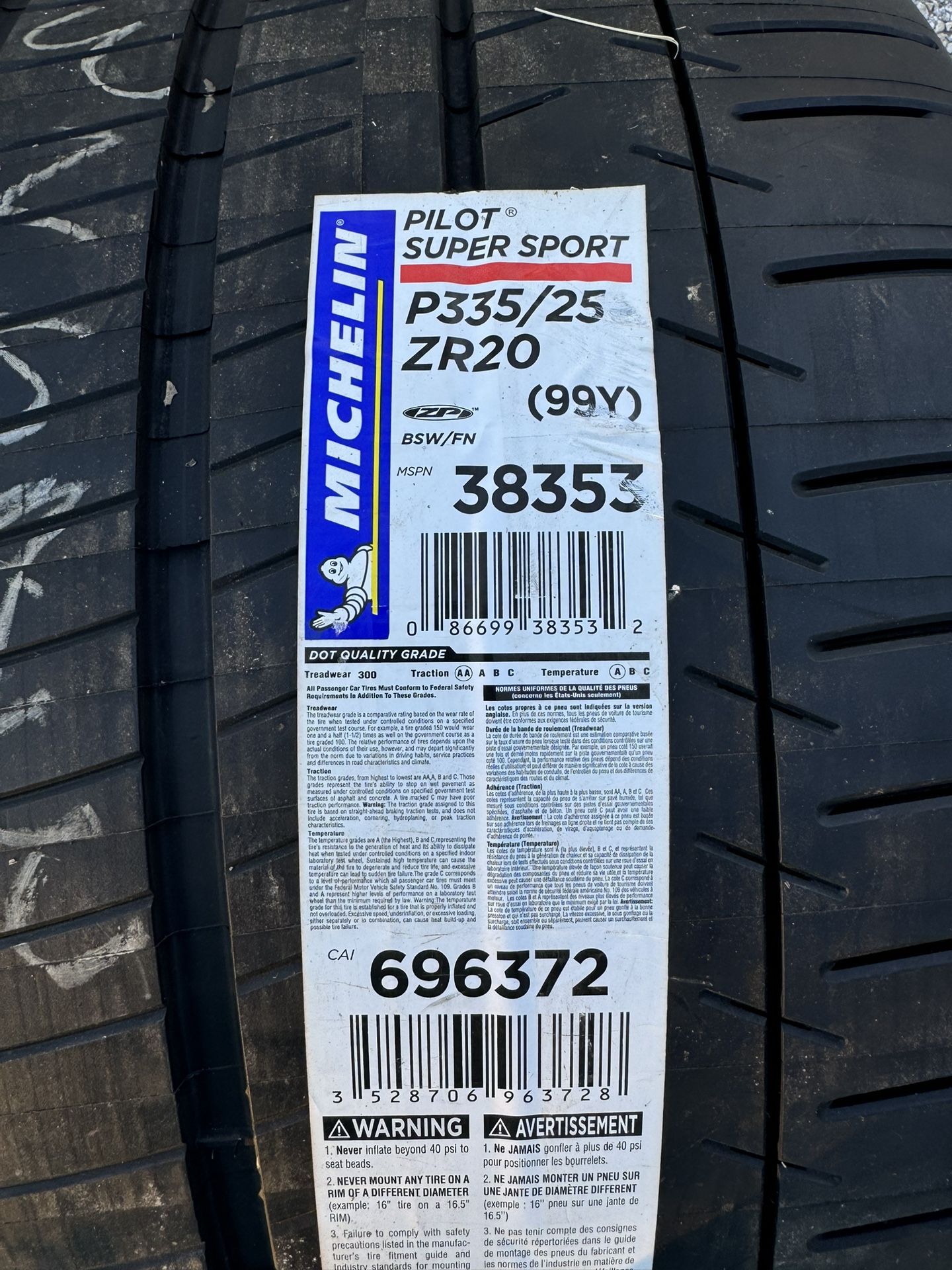 Michelin Pilot Super Sport P335/25/ZR20 for Sale in Floresville, TX ...