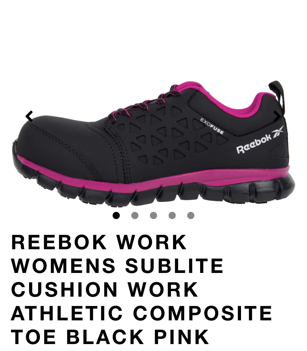 REEBOK Women's Athletic Anomar Oxford Black/Pink Steel Toe Shoe 6.5 W ...