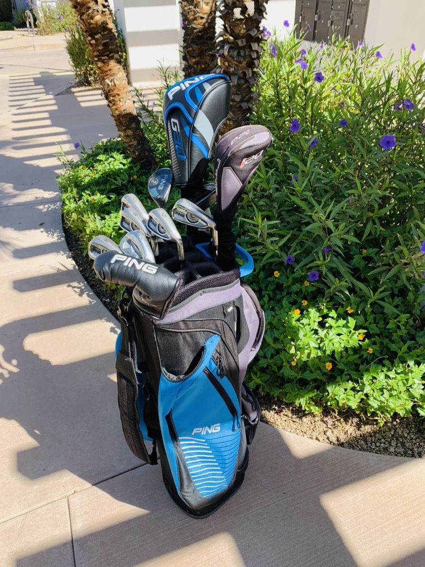 MENS 13PC PING G GOLF SET, IRONS WOODS HYBRID PUTTER, NEW BAG LOOK ...