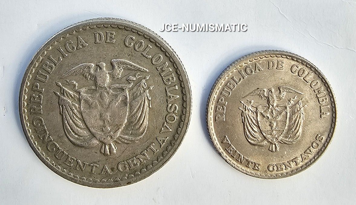 1965 - 20 And 50 Centavos Colombia Coins Set Jorge Eliecer Gaitan KM ...