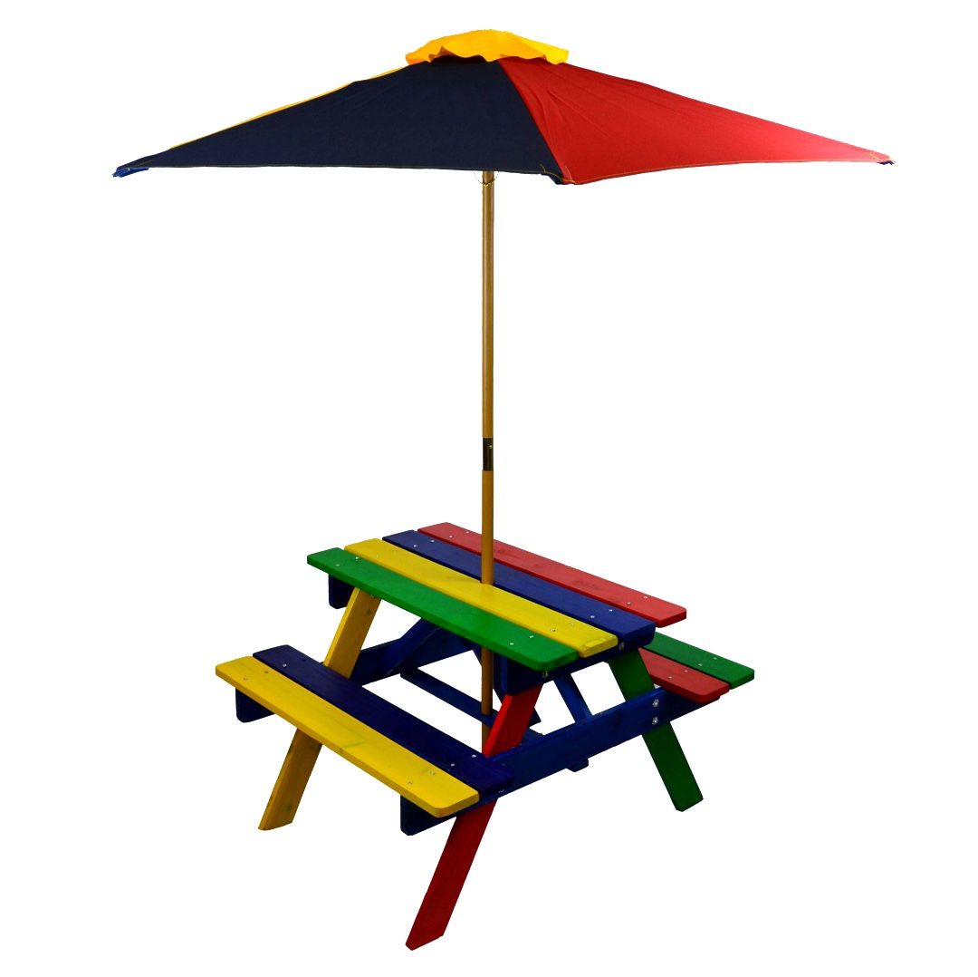 Kids Rainbow Color Picnic Table Set with Umbrella (0039) for Sale in ...