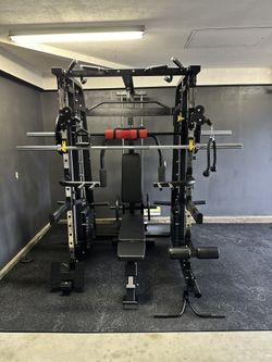 Smith Machine 300 | Adjustable Bench | 245lb Cast Iron Olympic Weights ...