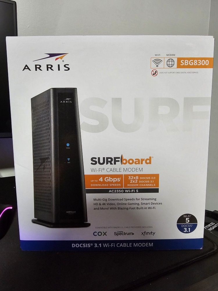 ARRIS SURFboard SBG8300 DOCSIS 3.1 Gigabit Cable Modem & AC2350 Dual ...