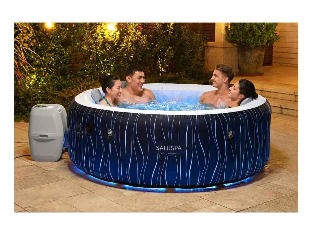 SaluSpa Hollywood AirJet Inflatable Hot Tub Spa with Color-Changing LED Lights 4-6 Person for ...