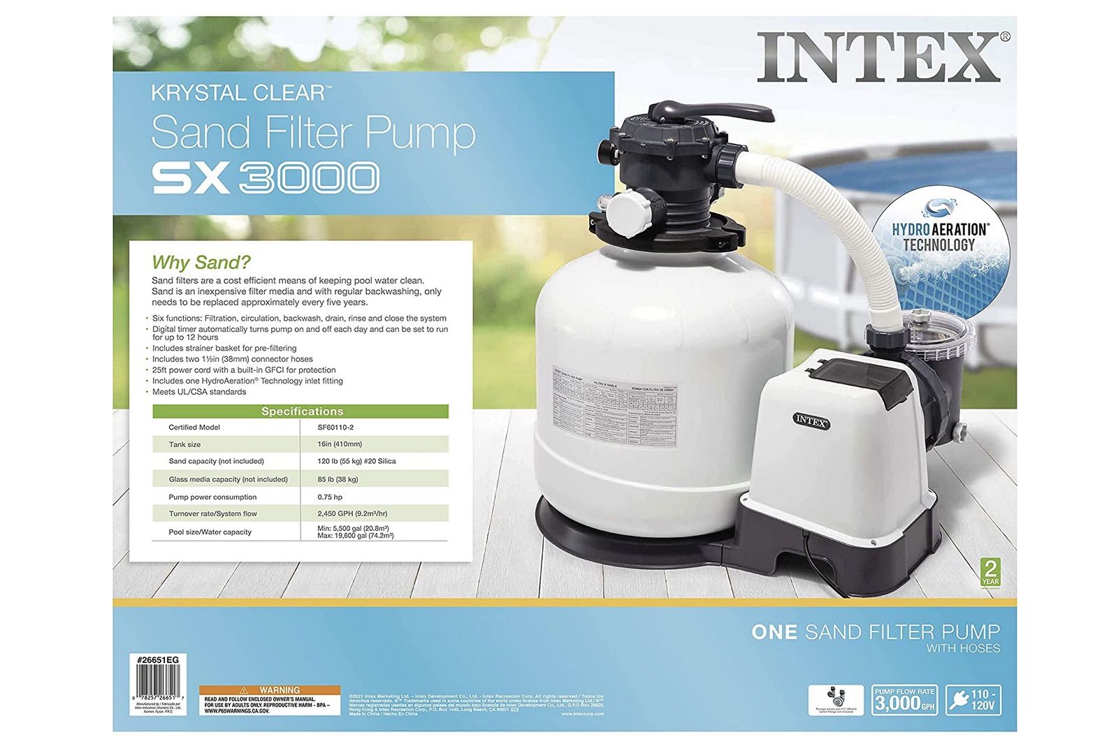 INTEX 26651EG SX3000 Krystal Clear Sand Filter Pump for Above Ground ...