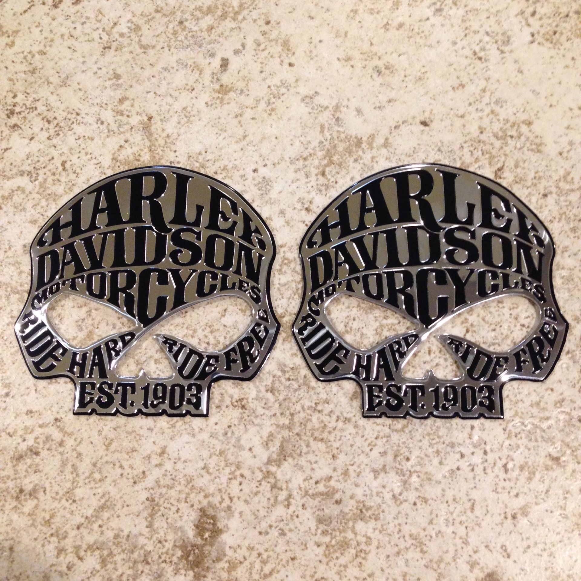 Harley Davidson Motorcycle Emblems Metal Decal Willie G Skulls Black ...