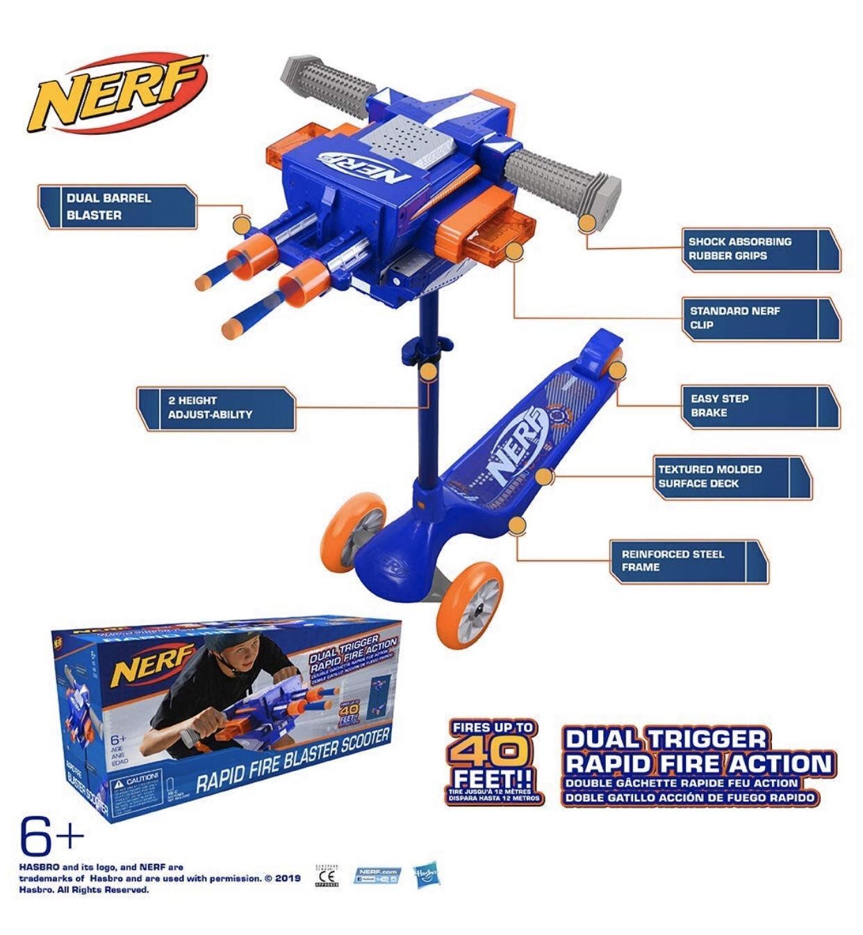 Flybar NERF Blaster Scooter Dual Trigger 3 Wheel Kick Scooter Outdoor toys Games