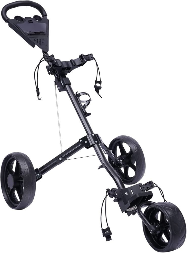 3 Wheel Golf Push Cart, Foldable Golf Cart with Foot Brake & Cup Holder ...