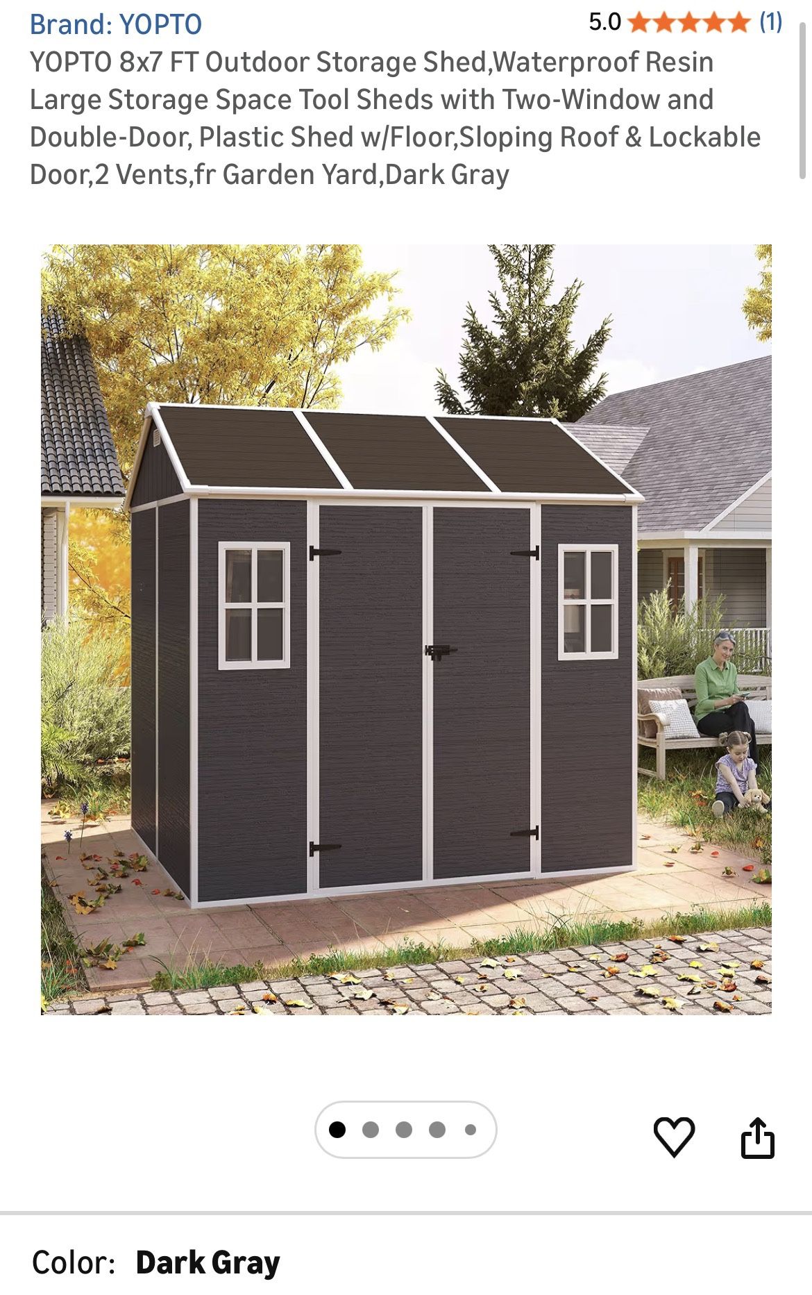 YOPTO 8x7 FT Outdoor Storage Shed,Waterproof Resin Large Storage Space ...