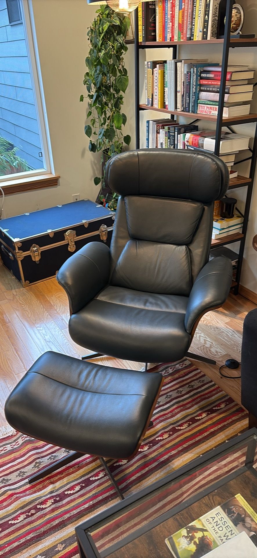 Leather recliner and ottoman - less than one year old for Sale in ...