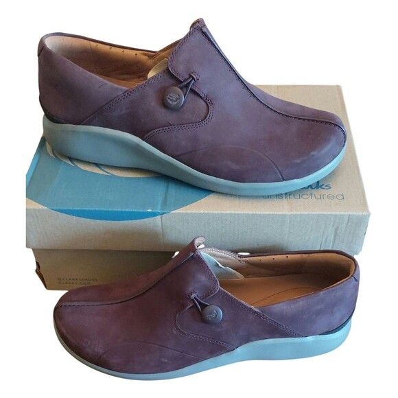 Clarks Unstructured Leather Slip On Shoes Un Loop 2 Walk Aubergine ...