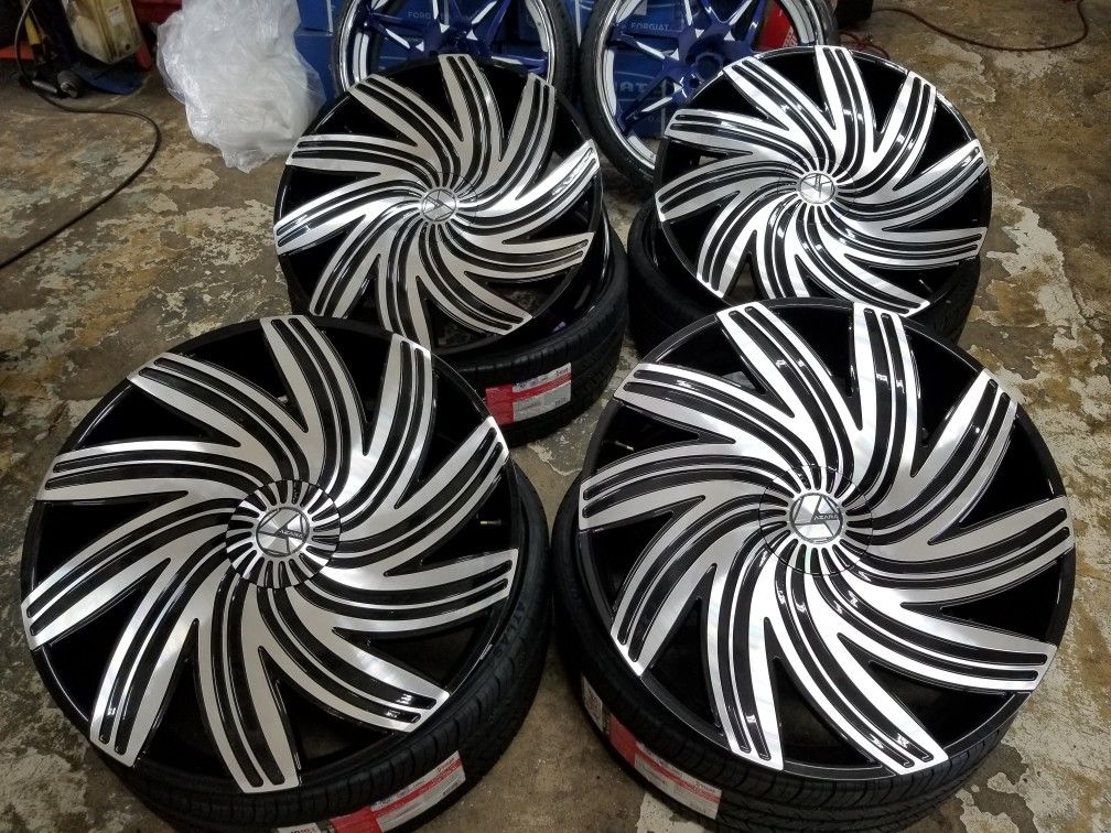 28” Inch Azara Aza 502 Black Machined Rims 28x10 w/ 275/25ZR28 Tires ...