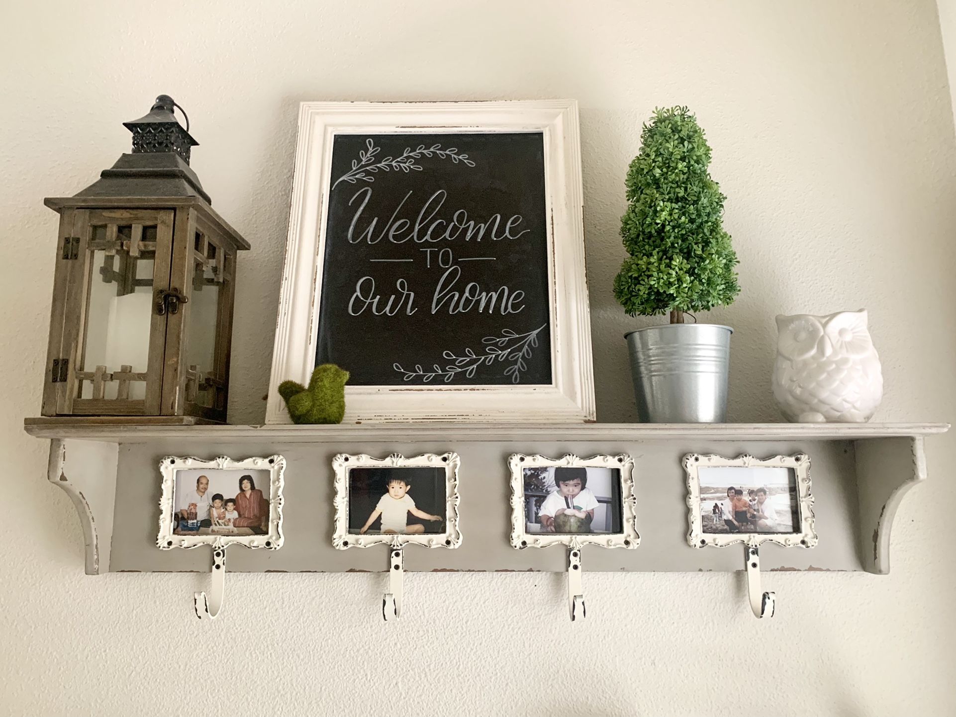 Wall Shelf And Picture Collage With Ledge And 4 Hanging Hooks for Sale ...
