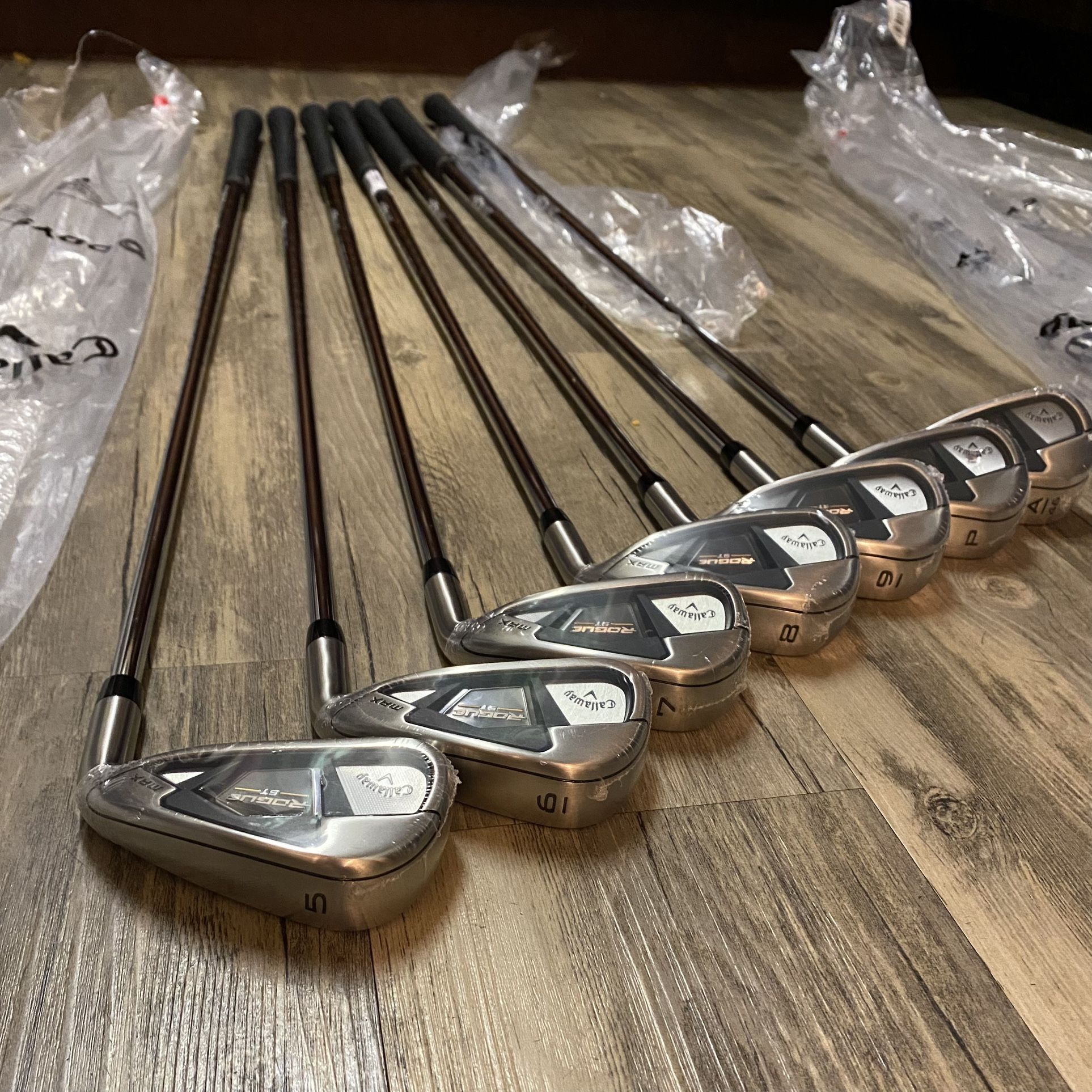 Brand New sealed Callaway Rogue ST Max Iron Set 5-9 PW AW Steel Stiff ...
