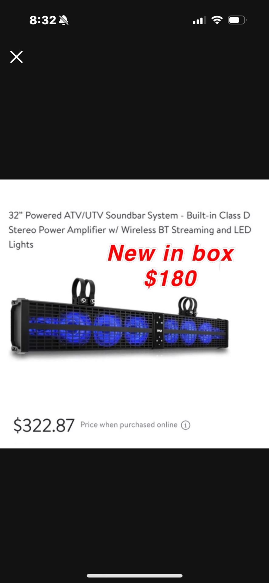 New in box 32” Powered ATV/UTV Soundbar System - Built-in Class D ...