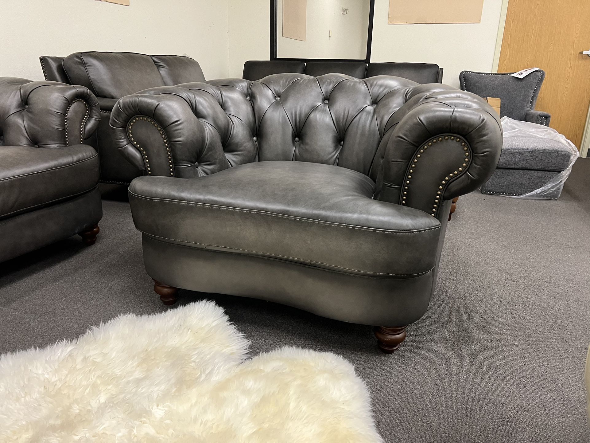 Glenbrook Grey Top Grain Leather Sofa And Chair for Sale in Rialto CA OfferUp