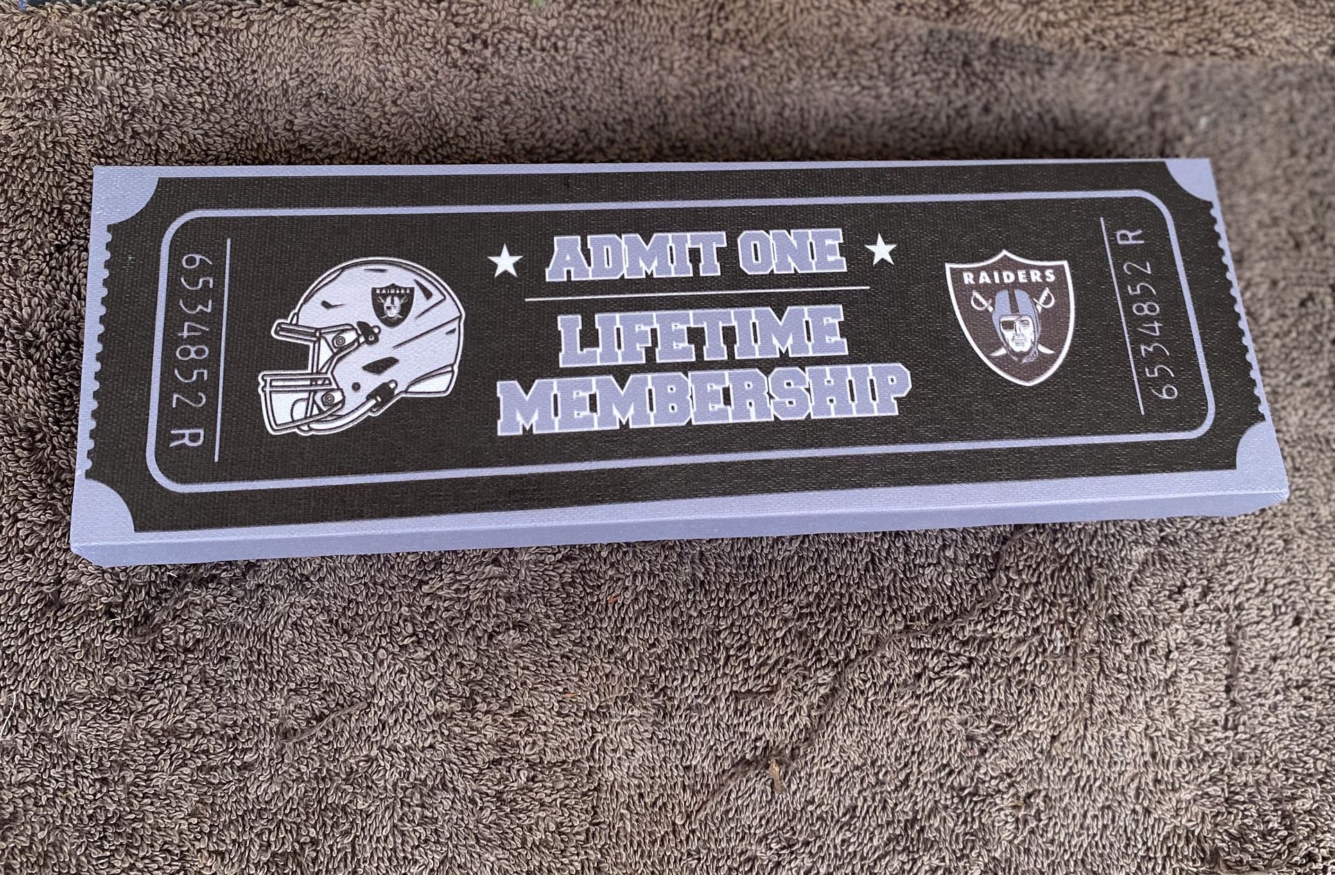 NFL Raiders *Admit One* Lifetime Membership Ticket Canvas Wall Plaque ...