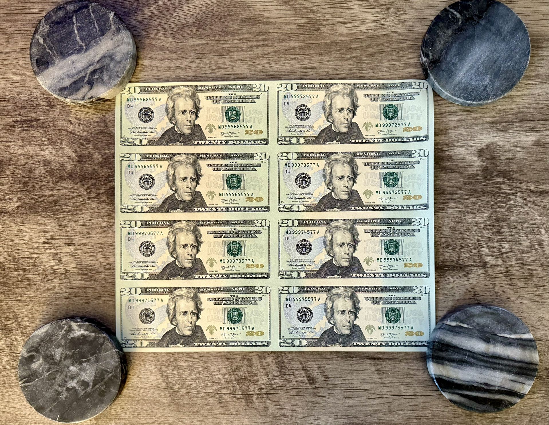 Uncut Sheet Of $20 Bills - 8-Note sheet 2013 Series for Sale in El ...