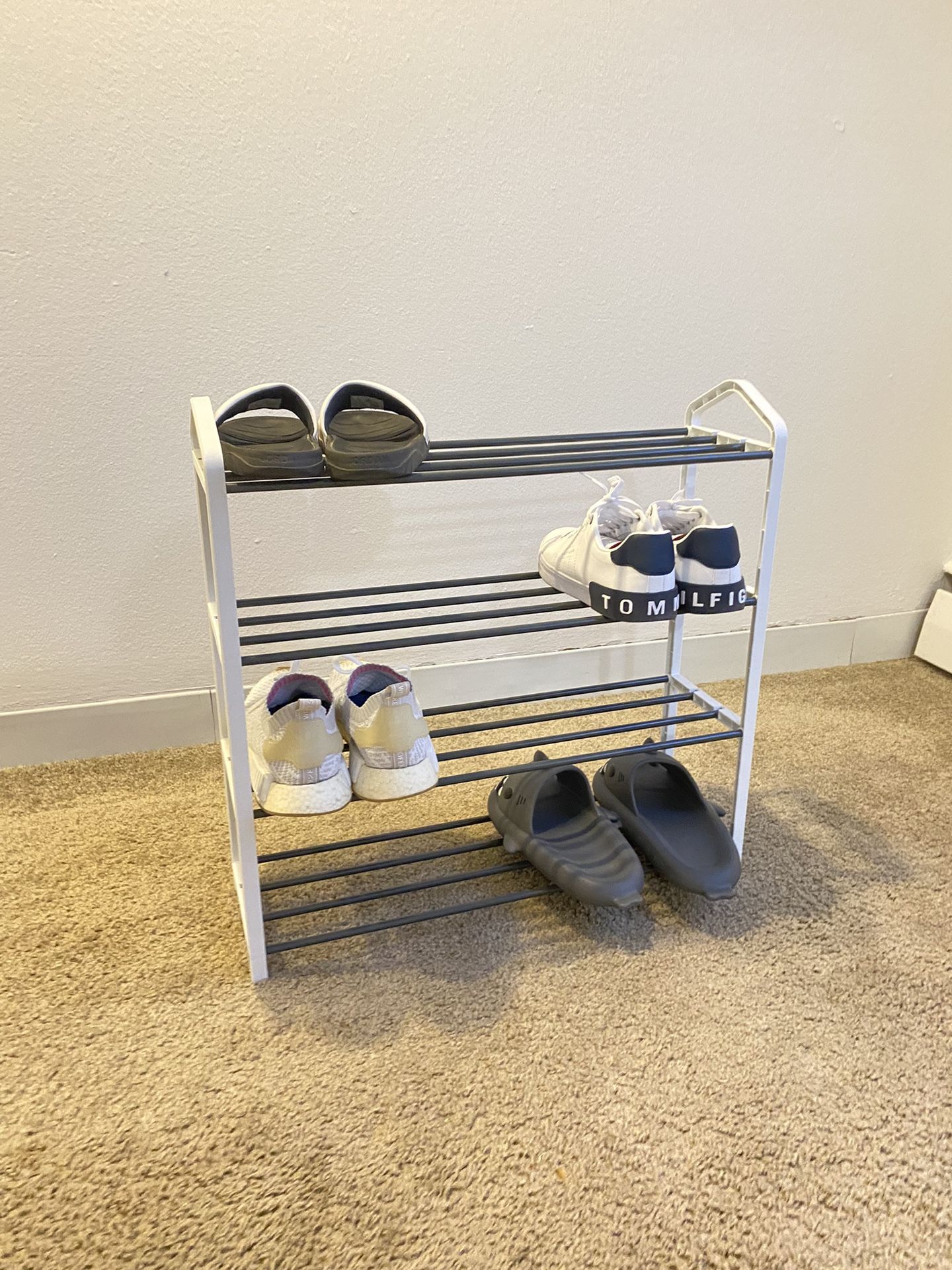 Mainstays 4-Tier Shoe Rack White Plastic Frame, Gray Coating for Sale ...