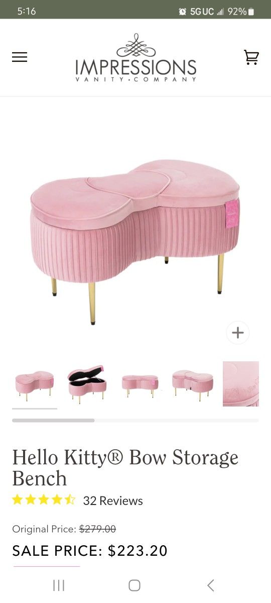 Pink Hello Kitty Bow Bench