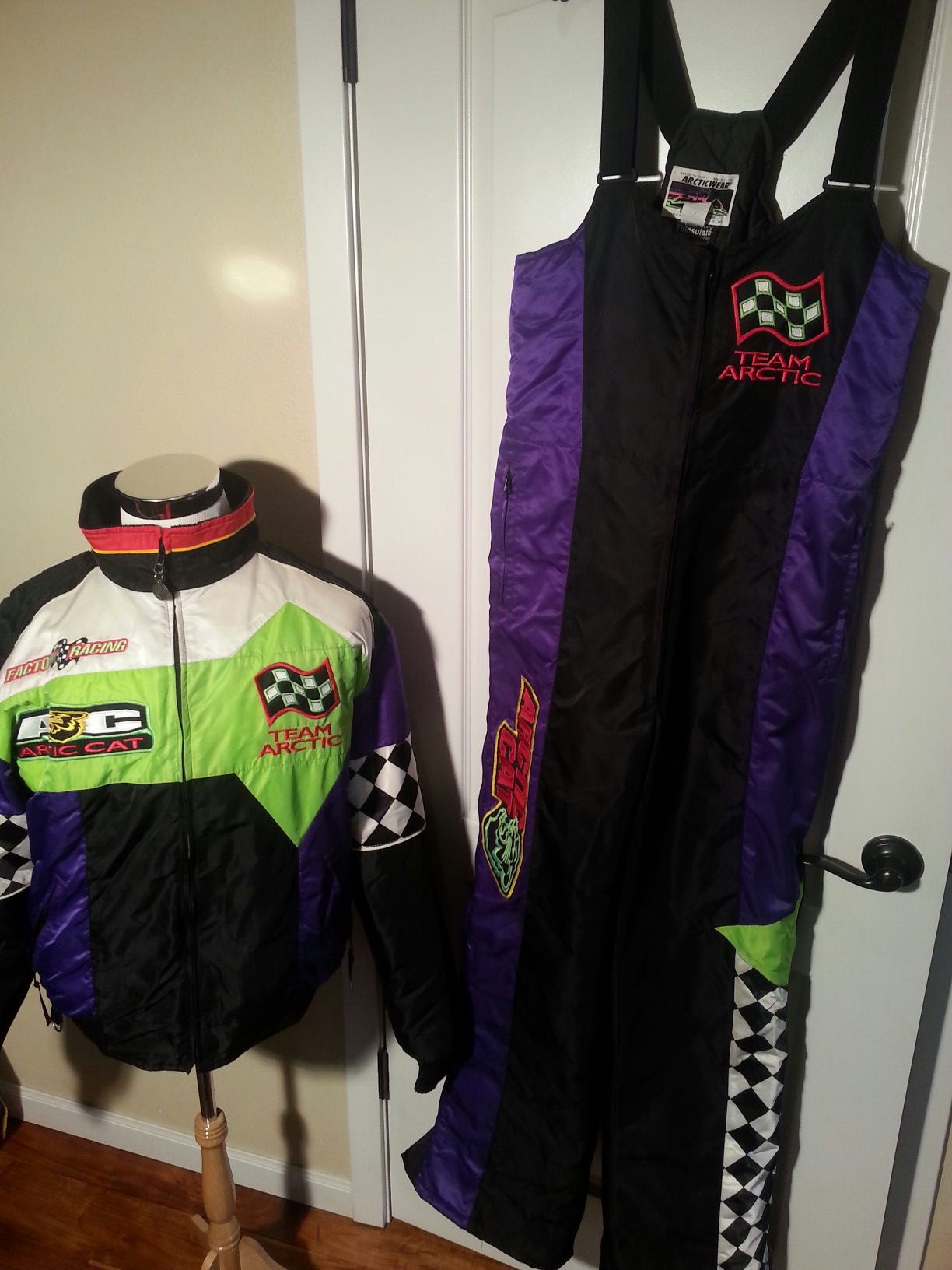 USA made Vintage arctic cat snowmobile 3 in 1 two jackets and snow bibs ...