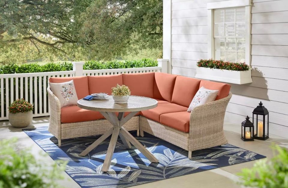 Hampton Bay Camden Point 3 Piece Wicker Outdoor Patio Sectional Patio furniture