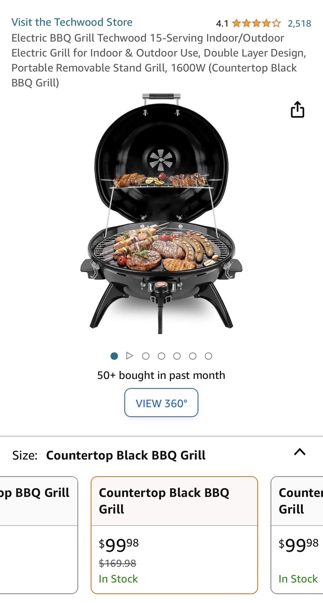 Electric BBQ Grill Techwood 15-Serving Indoor/Outdoor Electric Grill ...