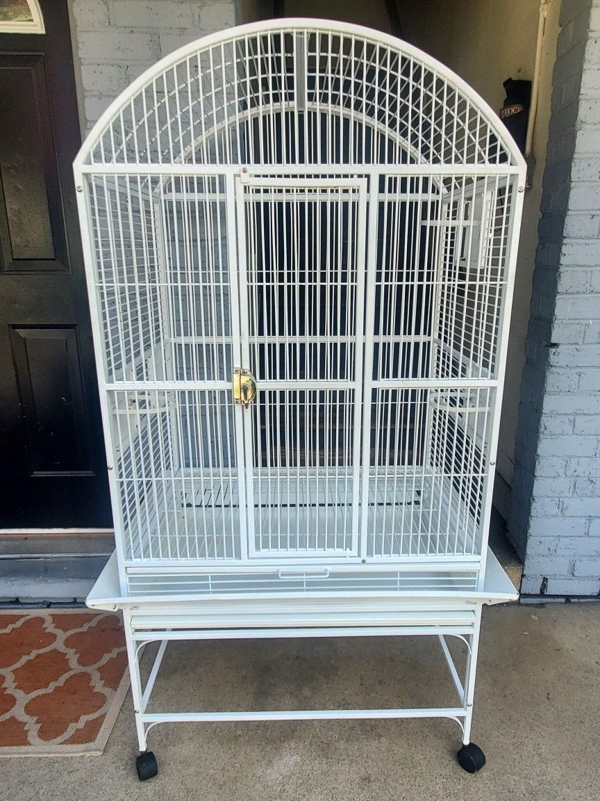 Large White Powder Steel Dometop Animal Bird Cage With Large Door & 4 ...
